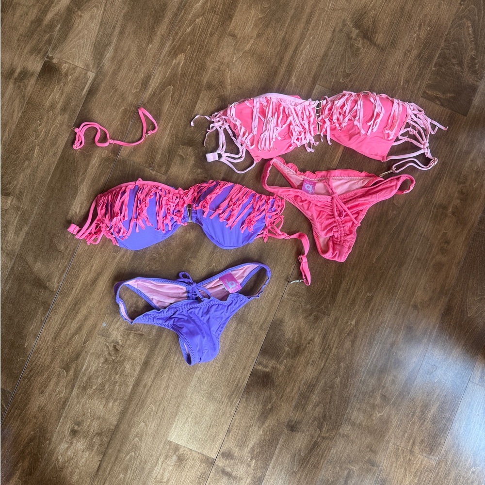 Boutine La Fringe Bikini Set (L Top/S Bottom) Pink & … - Gem